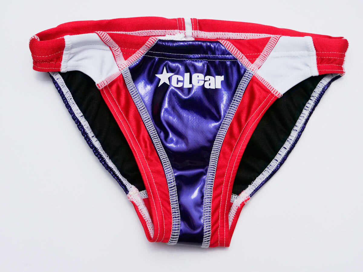 【未使用】clear×SURF BLADEコラボ バイオレット×レッド×ホワイト Sサイズ clairvoyance 競パン ポロパン 競泳 ...