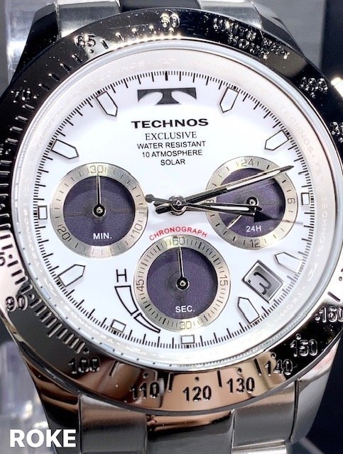 【未使用】新品 腕時計 正規品 TECHNOS テクノス ソーラー アナログ腕時計 クロノグラフ カレンダー ステンレス 10気圧防水 3針 ...