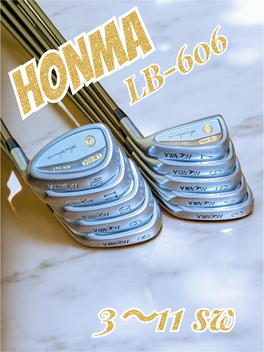 【傷や汚れあり】本間ゴルフ・hiro honma ★★★ LB-606 NEW H&F 金モグラ 3番～11番 Sw 10本セット NEW FEATHER WEIGHT CARBON R-1の ...
