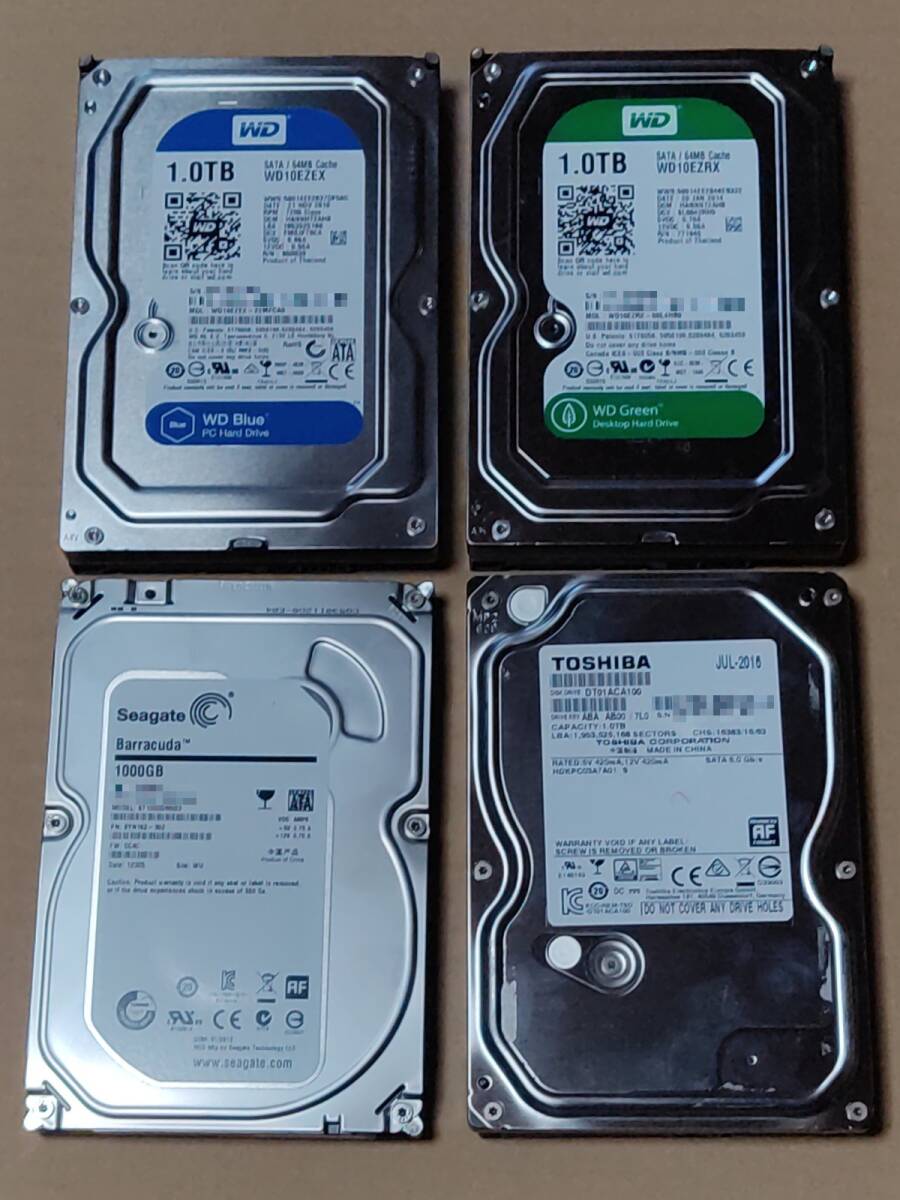 【全体的に状態が悪い】各社1TB HDD4個セット（1TB×4、3.5インチ、SATA）4TB分 Western Digital ...