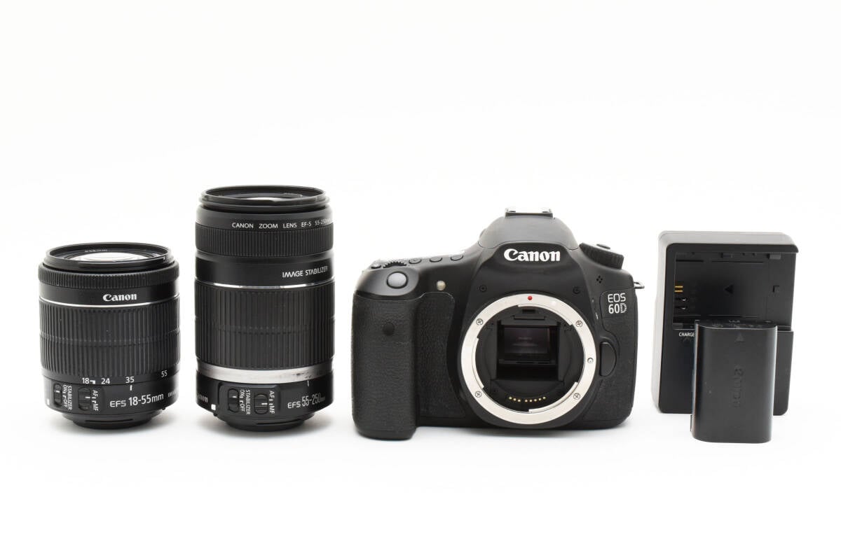 【やや傷や汚れあり】ジャンク Canon EOS 60D / ZOOM LENS EF-S 18-55mm F3.5-5.6 IS / 55-250mm F4-5.6 / キャノン デジタル一 ...
