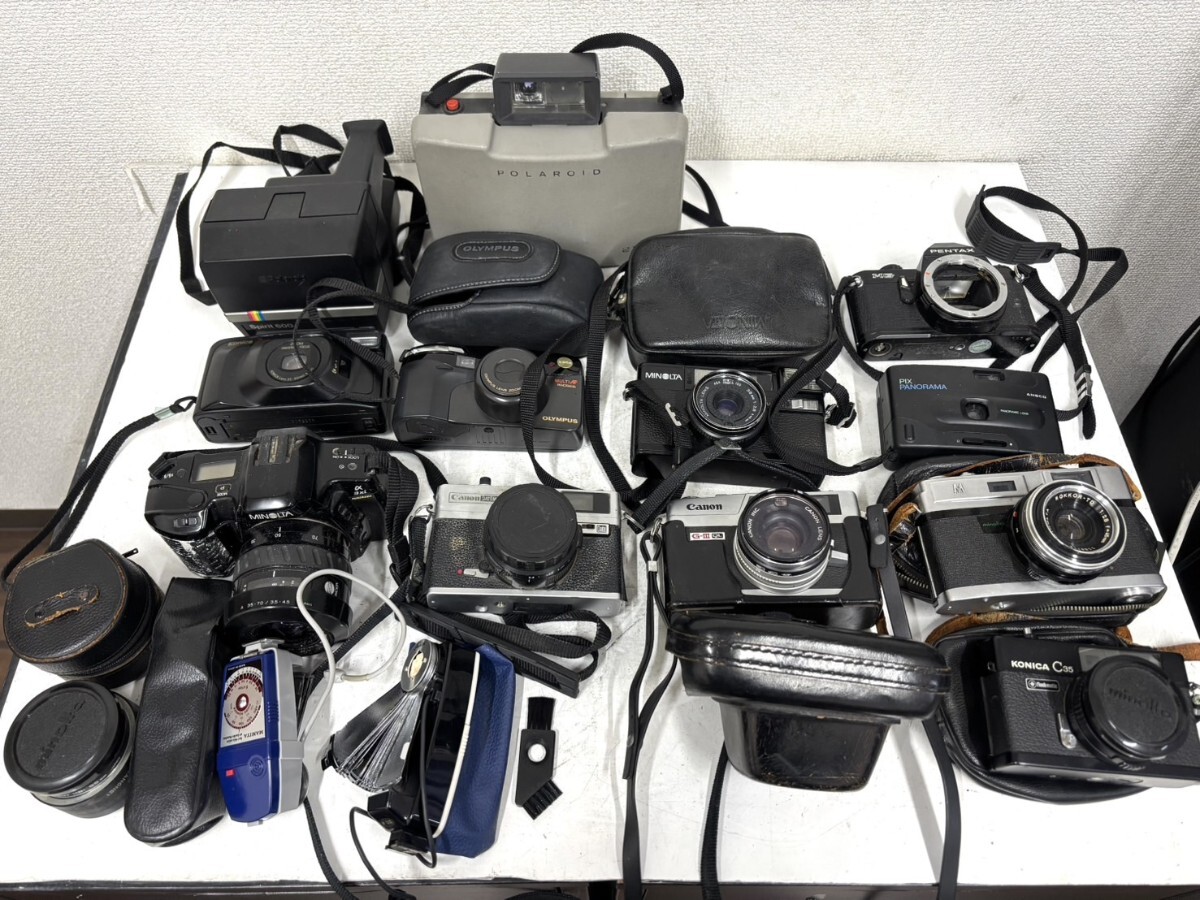 【傷や汚れあり】E357 カメラ フィルムカメラ 一眼レフカメラ 大量 まとめ売り POLAROID Konica OLYMPUS MINOLTA PENTAX Canon 他 動作未確認の ...
