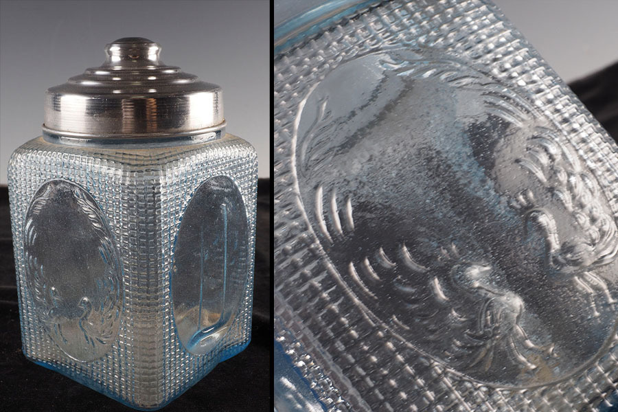 【目立った傷や汚れなし】EO11 戦前 鳳凰エンボス 小ぶり ブルー 駄菓子瓶 /検 駄菓子瓶 インク瓶 ガラス瓶 レトロ びんだま飛ばそ ...