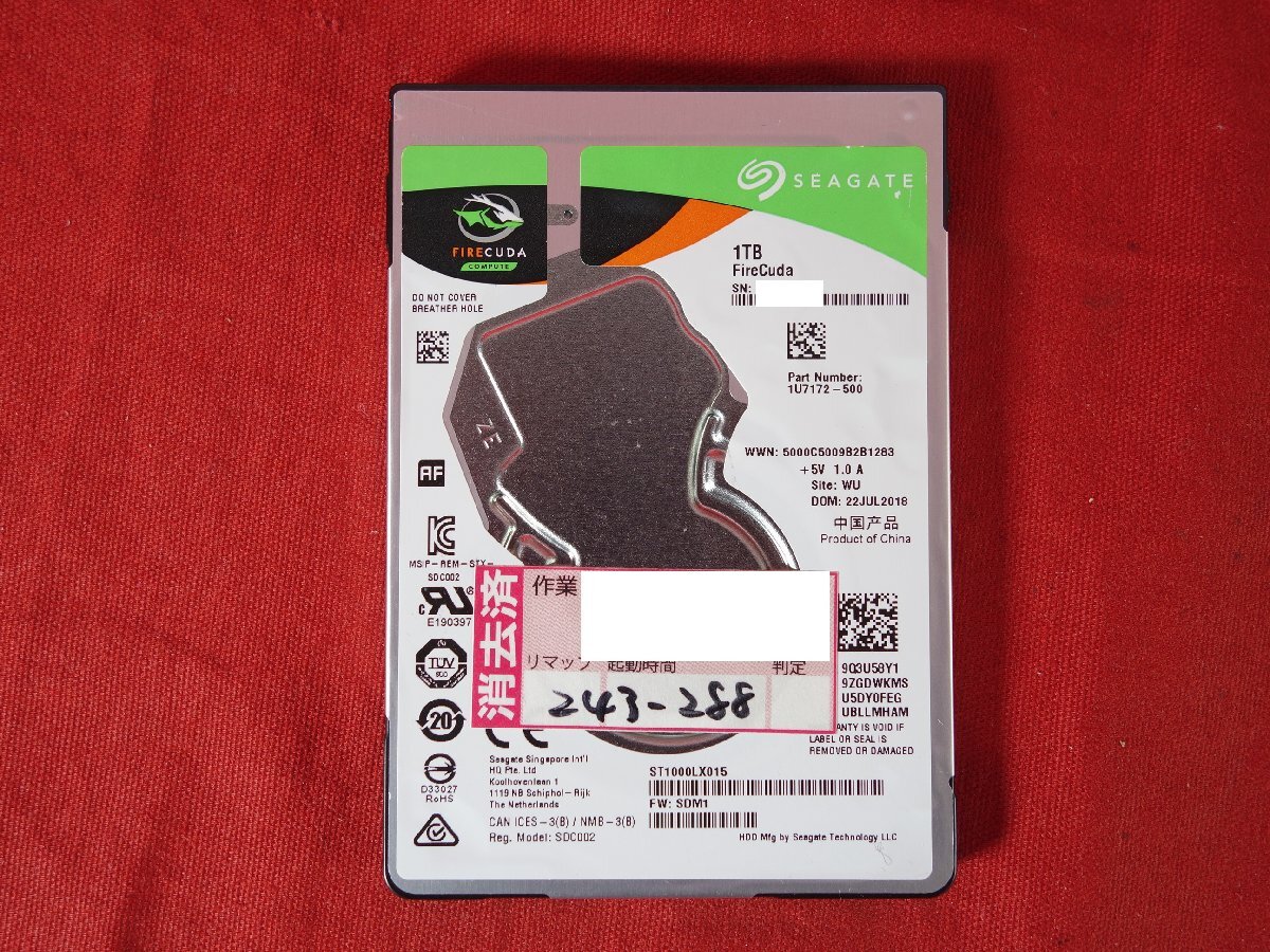 【やや傷や汚れあり】SEAGATE FIRECUDA ST1000LX015 1TB 中古 SATA 2.5インチ 内蔵ハードディスク（SSHD) 【10日間保証】 PH250805-36の ...