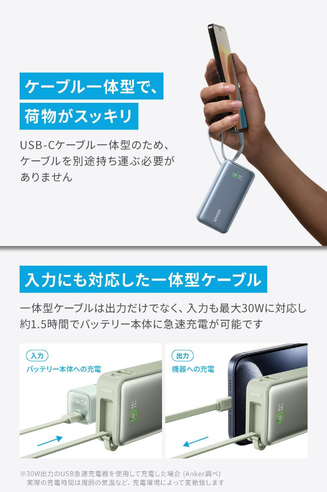 【未使用】新品 送料無料 メーカー保証有 アンカー ケーブル付 Anker Nano Power Bank 10000mAh 30W ...
