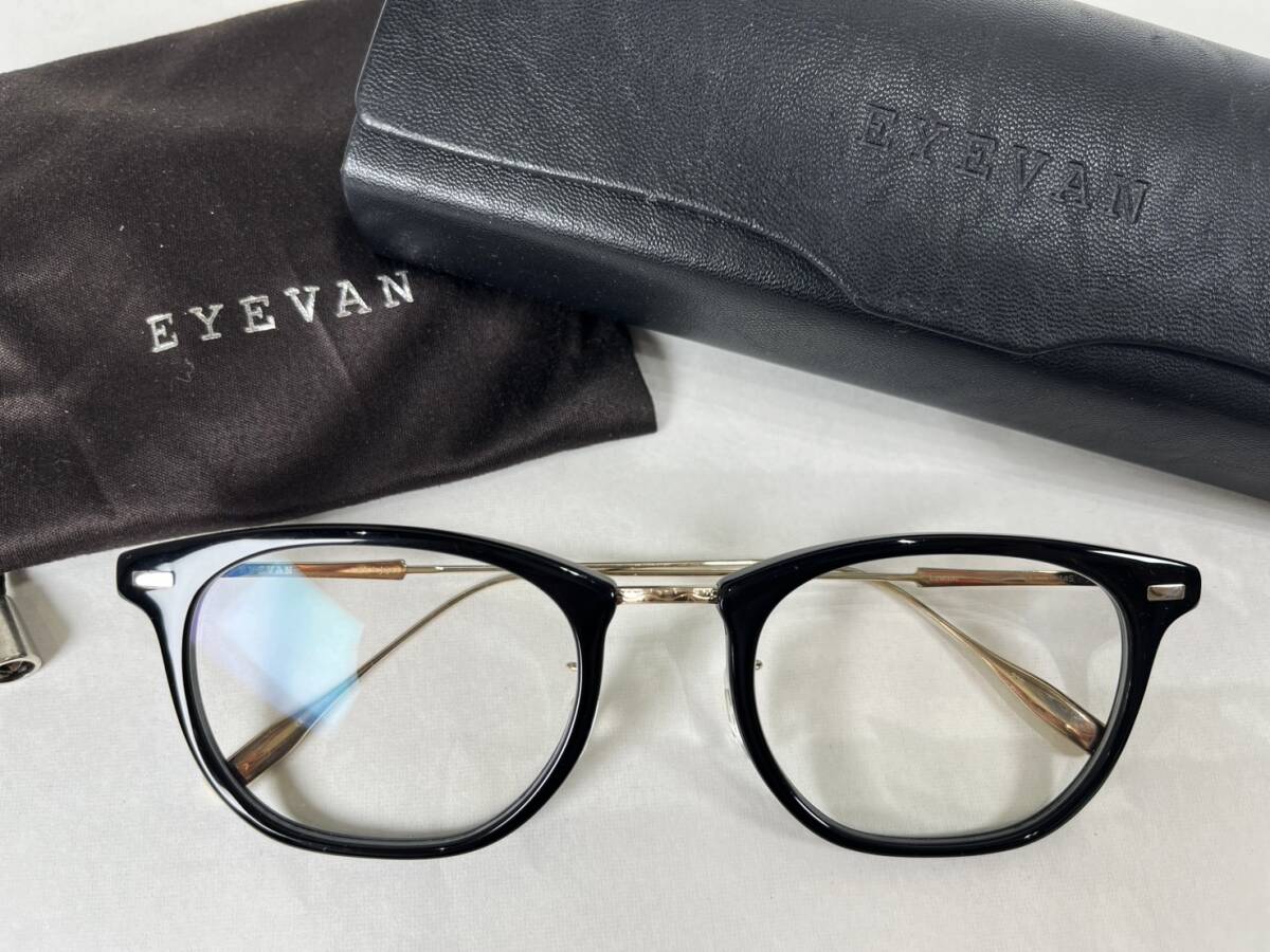 【目立った傷や汚れなし】美品 1円～ EYEVAN アイバン メガネ 眼鏡 52 21-145 Leonor PBK フレーム黒 made ...