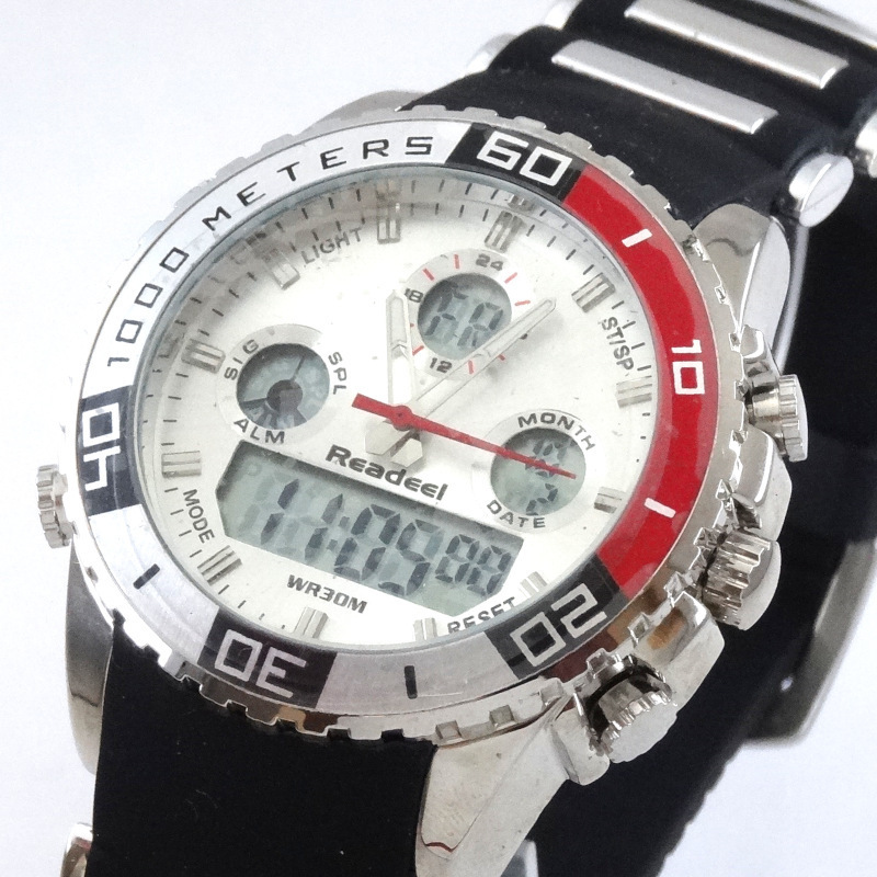 【新品】未使用 Readeel 腕時計 military watch 4 NF8084 デュアルディスプレイ クロノグラフ レッド[E0189 ...