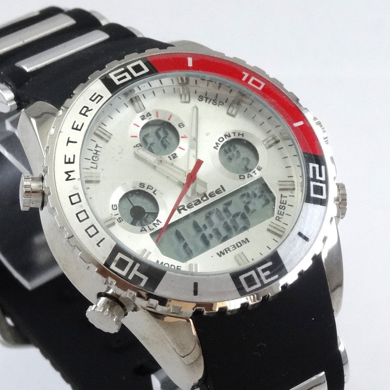 【新品】未使用 Readeel 腕時計 military watch 4 NF8084 デュアルディスプレイ クロノグラフ レッド[E0189 ...