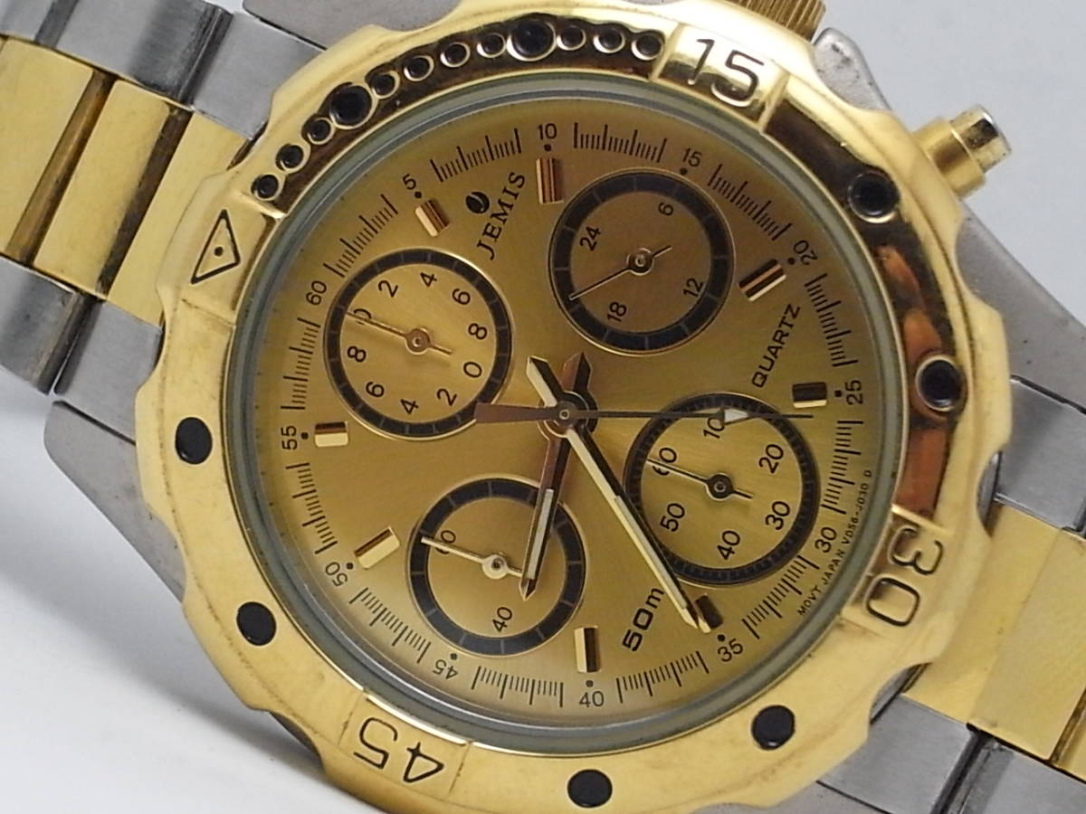 【やや傷や汚れあり （詳細）】必読 商品説明 廃業時計店より JEMIS QUARTZ クロノグラフ 中古作動品の落札情報詳細 - ヤフオク ...