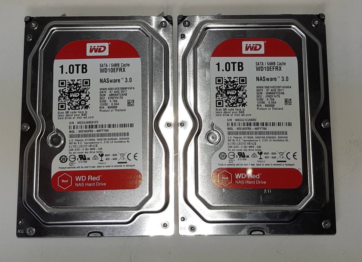 【目立った傷や汚れなし】Western Digital製HDD WD10EFRX 1TB×2台 中古 完動品②の落札情報詳細 - ヤフオク落札 ...