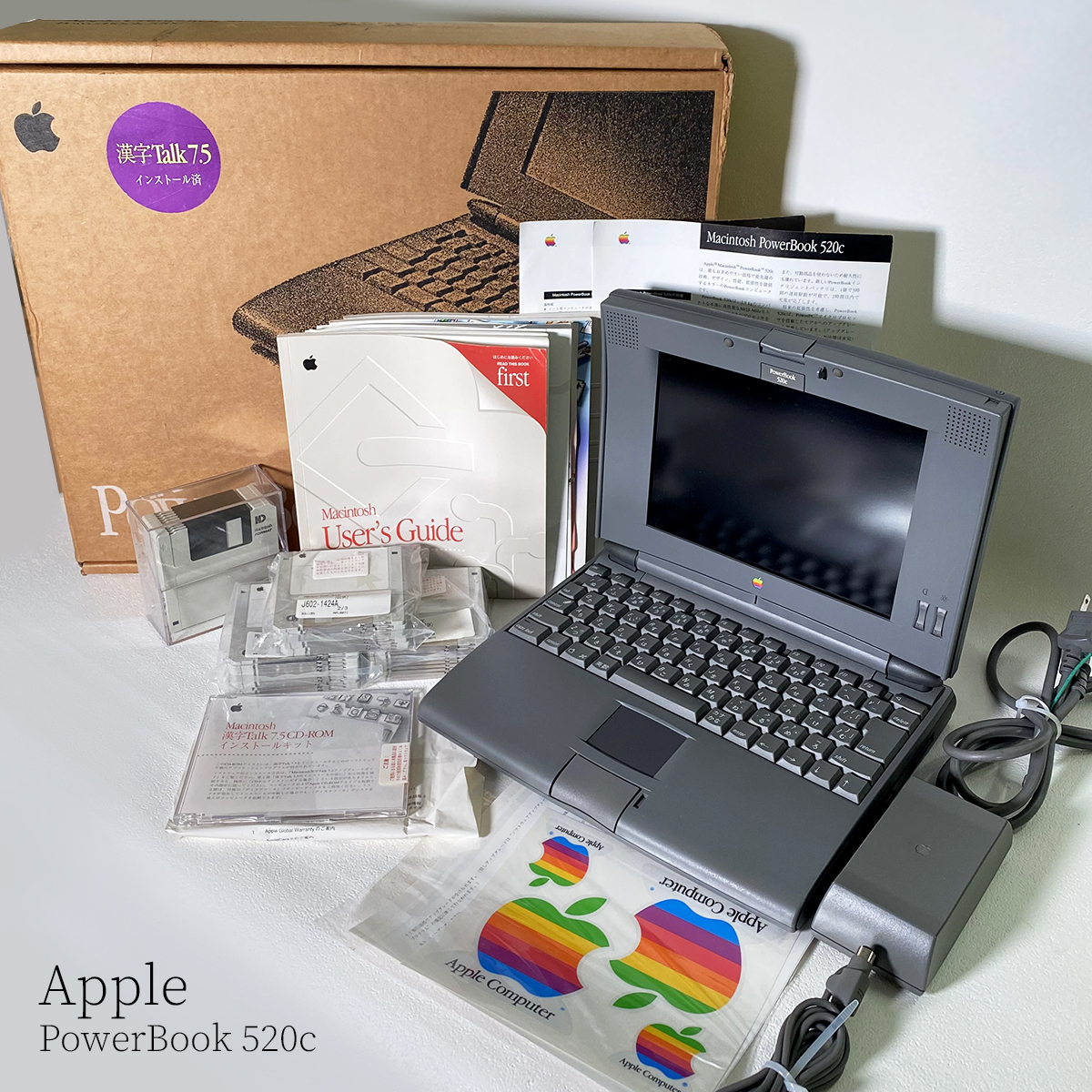 【目立った傷や汚れなし】アップル Apple Power Book 520c パワー ブック 箱 フロッピー ディスク ステッカー 付属品 ...