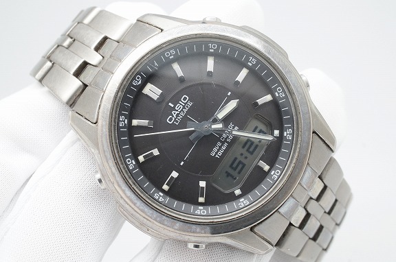 【傷や汚れあり】A180 作動良好 CASIO カシオ LINEAGE LCW-100T WAVE CEPTOR 電波ソーラー アナデジ 5 ...