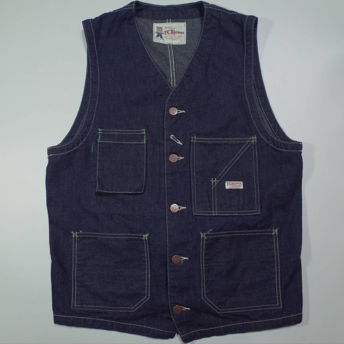 【目立った傷や汚れなし】送料無料 TCB TABBYS VEST Selvedge Covert DENIM ベスト エンジニアジャケット ...