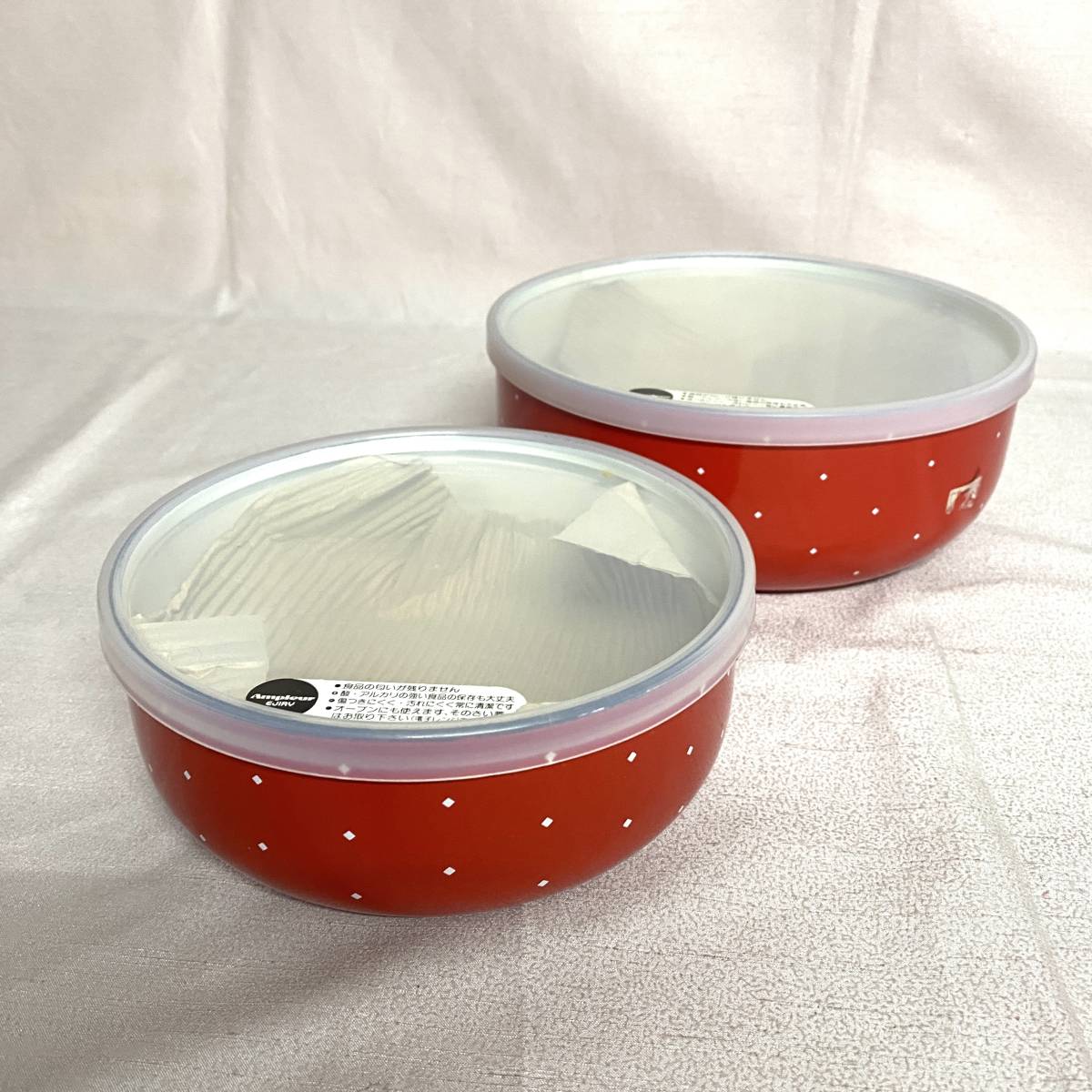【未使用】Ampleur EJIRY エジリーアンプルール 蓋付ホーローボウル 2個 タッパ 赤ドット（2253）未使用の落札情報詳細 - ヤフオク落札価格検索 オークフリー