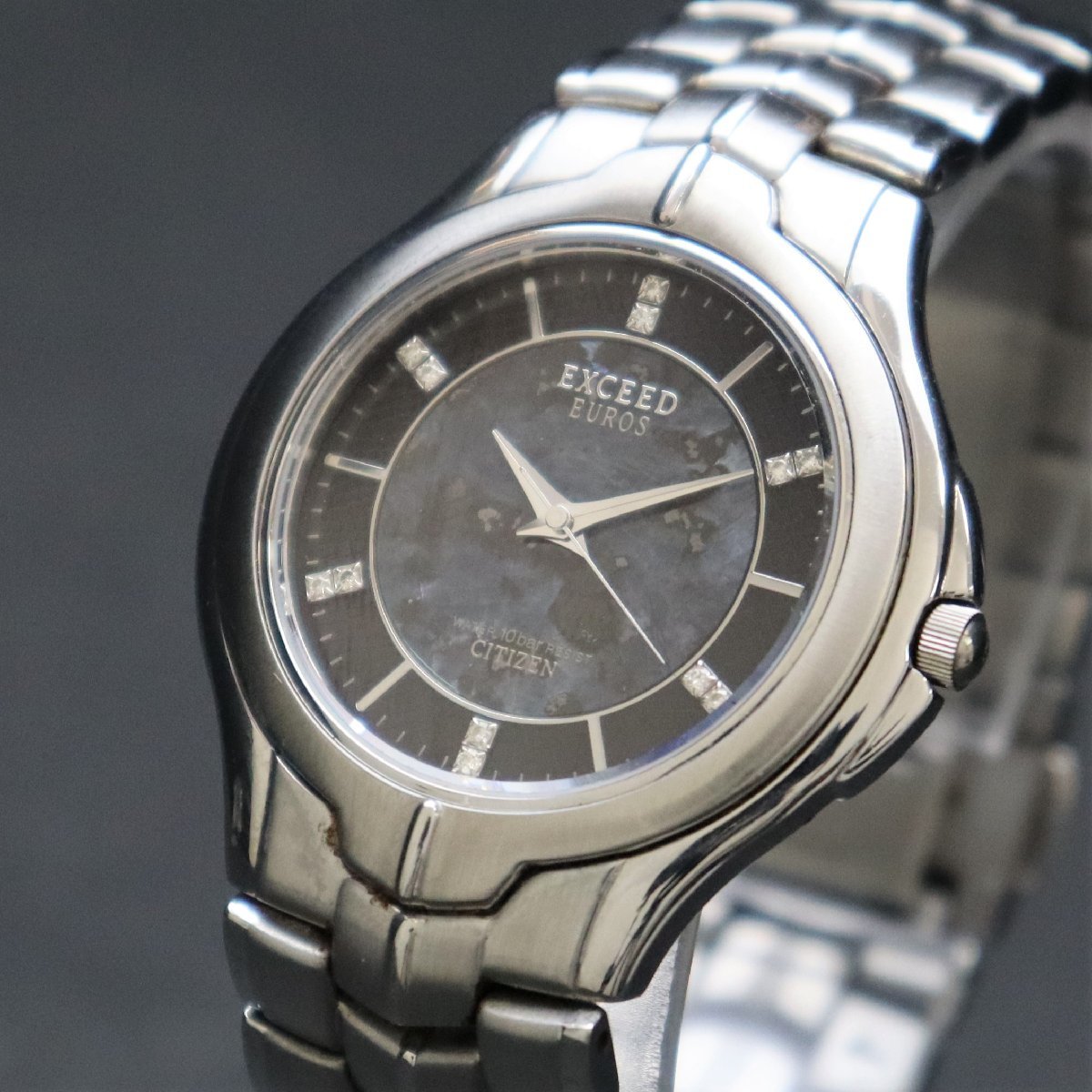 【やや傷や汚れあり】希少 CITIZEN EXCEED EUROS シチズン エクシード ユーロス 0331-H08347 クォーツ 御影石文字盤 天然ダイヤ 純正ブレス ヴィンテージ メンズ ...