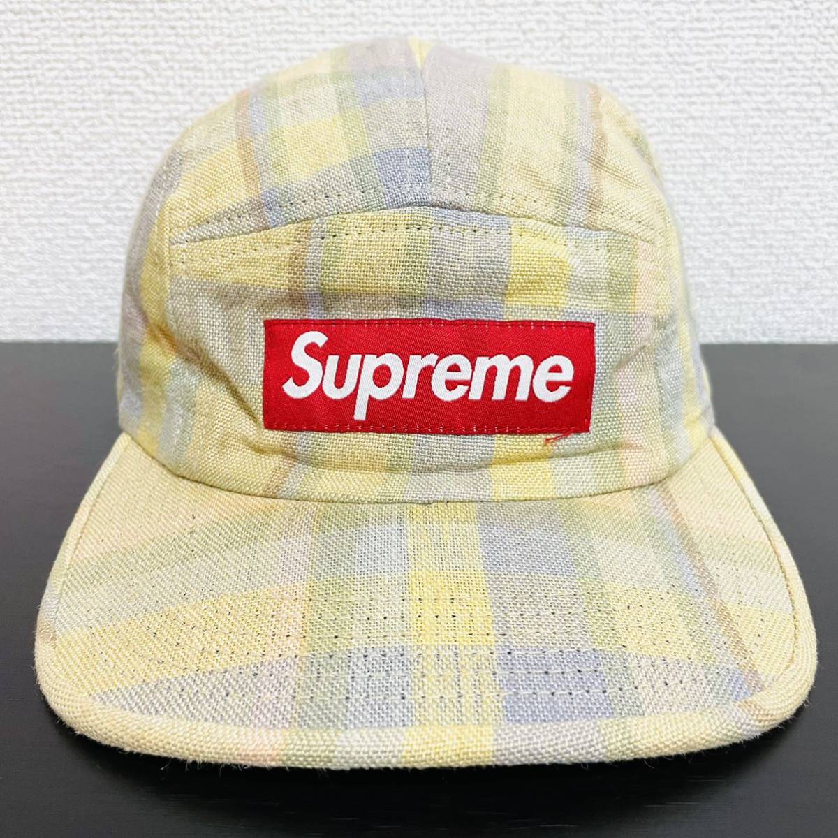 【目立った傷や汚れなし】Supreme Plaid Linen Camp Cap Tan Red 14ss 2014年 タン 赤 プレイド ...