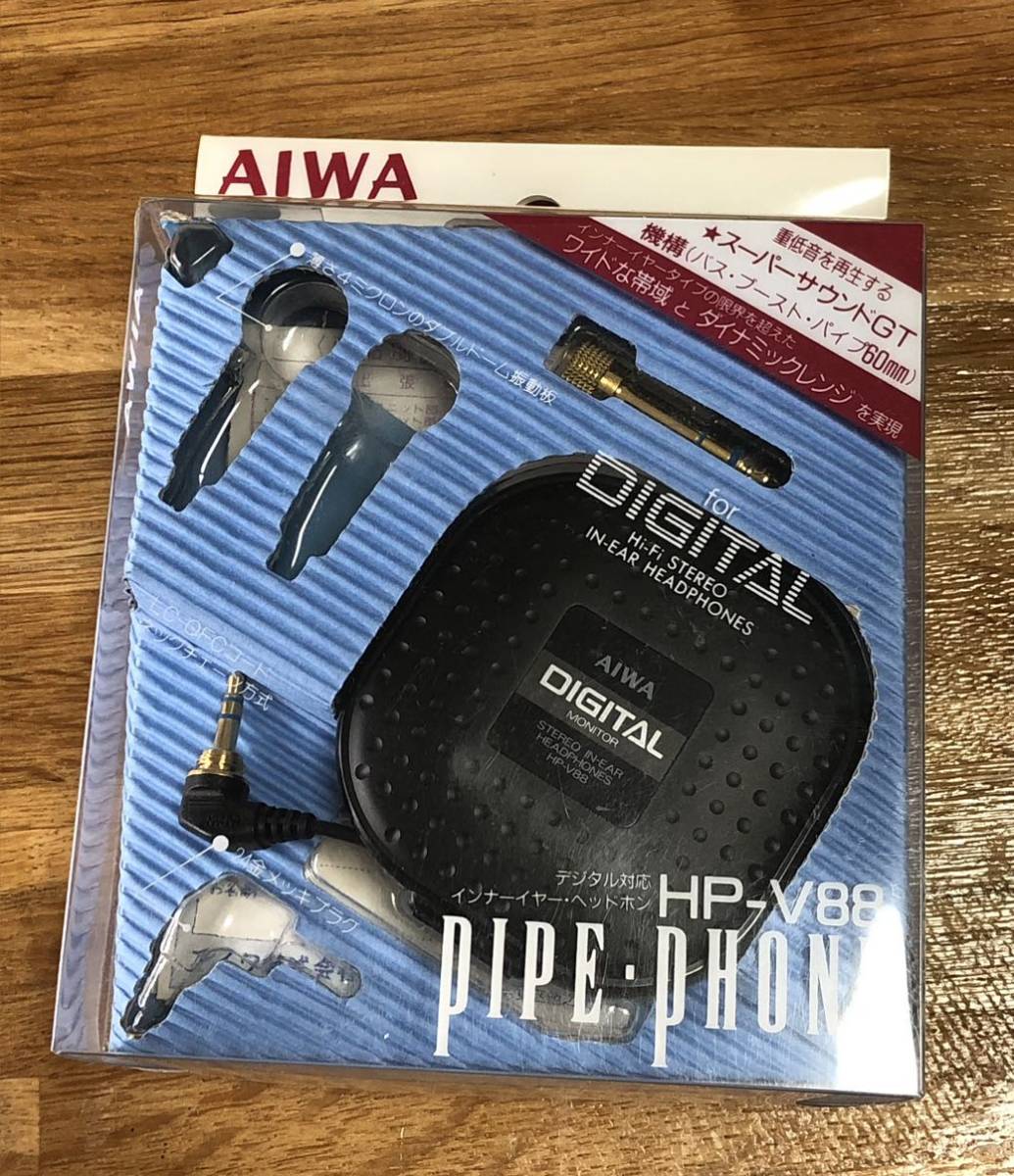 【やや傷や汚れあり】AIWA デジタル対応インナーイヤー・ヘッドホン HP-V88 PIPE・PHONE スーパーサウンドGT機構 ケース ...