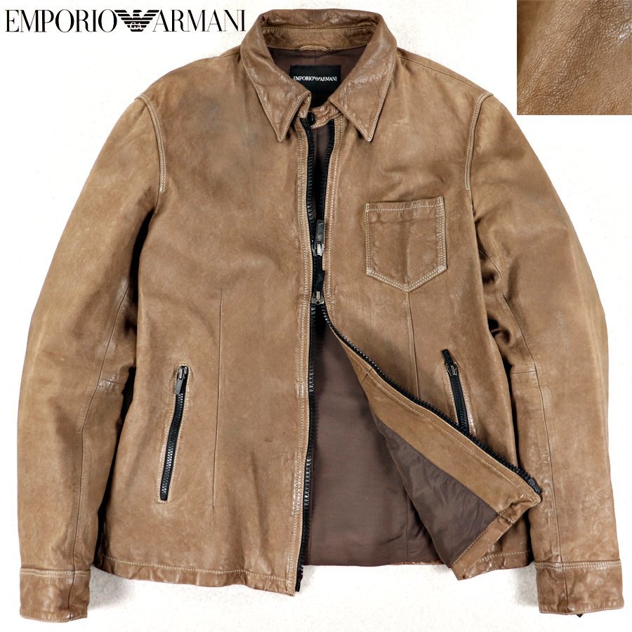 【やや傷や汚れあり】参考価格￥184,000- 美品 ジョルジオ・アルマーニ EMPORIO ARMANI 本革 ヴィンテージレザー ...