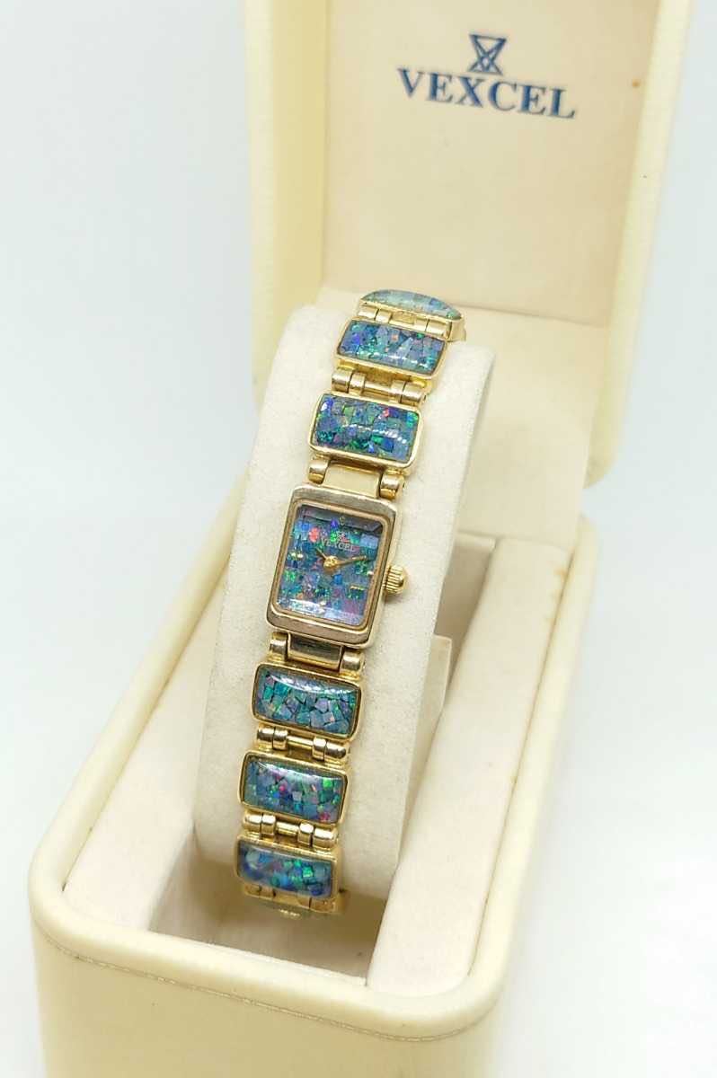 【やや傷や汚れあり】【BK-1575】 VEXCEL 天然石 ブレスレット型 レディース 腕時計 0Y003 稼働品 オパール 宝飾 金色 ...