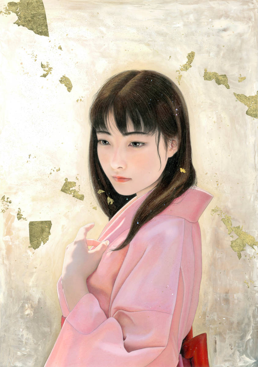 【未使用】真作【 琴線 】手描き（ブルネット）限定1作品 Ato Fujiharaサイズ（290×410mm）真作 本物の素材, 金粉, 貝 ...
