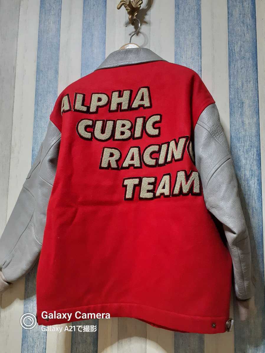 【目立った傷や汚れなし】美品★ALPHA CUBIC RACING TEAM★アルファキュービックレーシングチーム★メルトン★革袖/中綿★スタジャン★ジャケット★バッジ men's36 M の ...