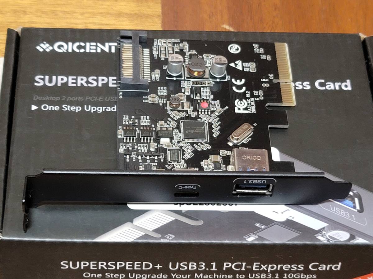 【目立った傷や汚れなし】QICENT 超高速『Type-c x1ポート+ USB3.1 x1ポート』拡張カード PCI-Express x4 ...