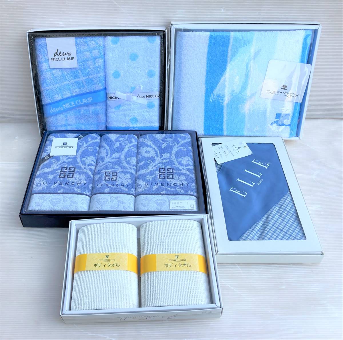 【未使用】★☆②未使用 ブランド タオル バスタオル まとめて 5点セット GIVENCHY courreges ELLE NICE ...