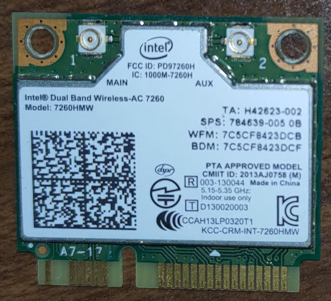 【やや傷や汚れあり】[中古]Intel 無線LANカード Dual Band Wireless-AC 7260HMW 802.11ac/a/g ...