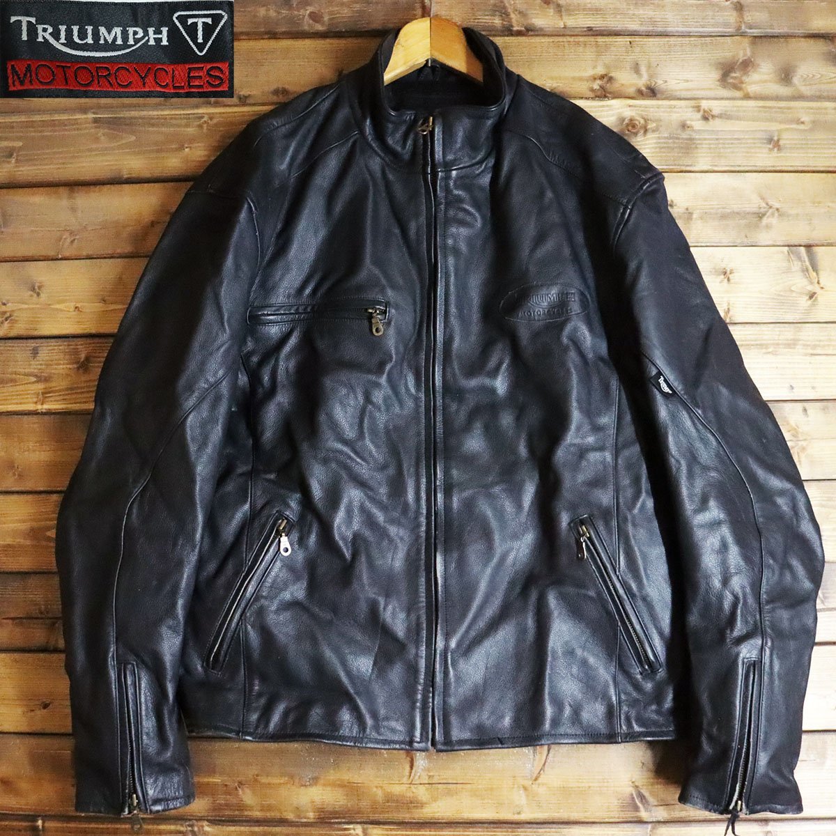 【目立った傷や汚れなし】J7S/T12.16-3 TRIUMPH トライアンフ 本革 シングルライダース レザージャケット 革ジャン バイカー ...