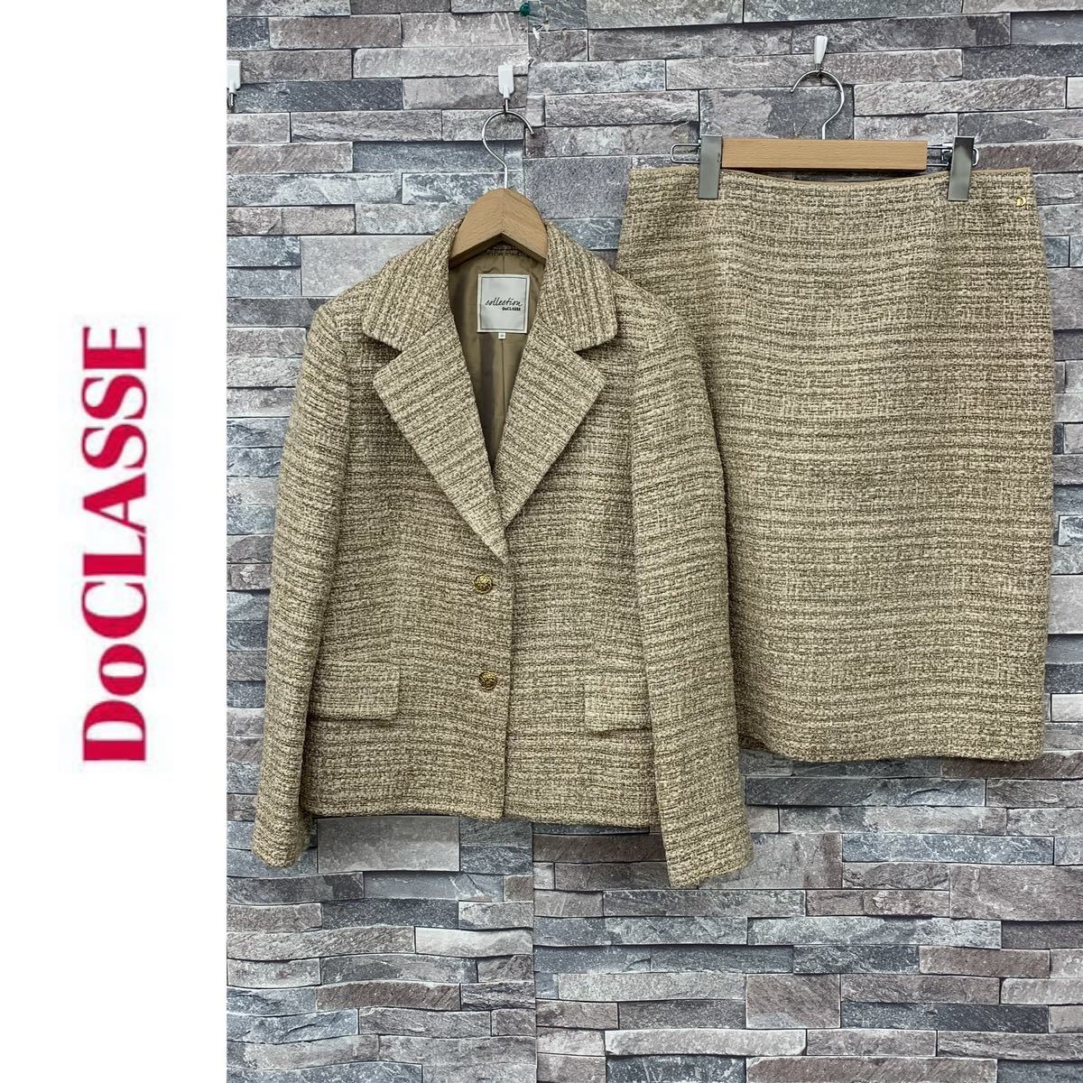 【目立った傷や汚れなし】【美品】DOCLASSE ドゥクラッセ ツイード スカートスーツ セットアップ 金ボタン ジャケット 総裏地 大きいサイズ 13号 XL ベージュ系の落札情報詳細 ...