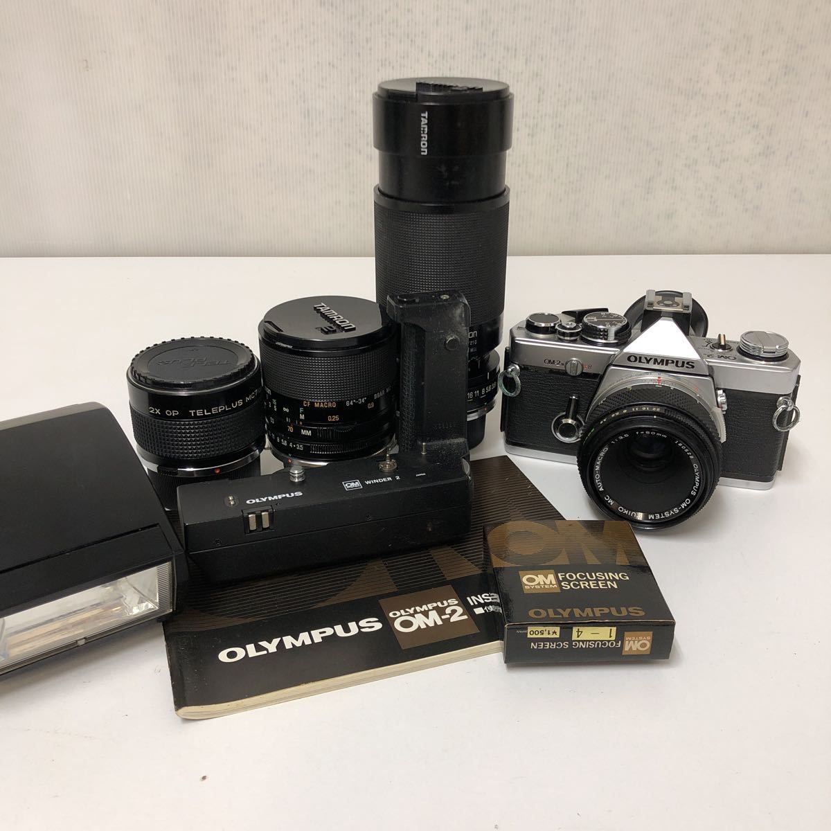【傷や汚れあり】S2040a）OLYMPUS オリンパス OM-2N 1:3.5 50mm 80-210mm 1:3.8 35-70mm 1:3.5-4.5 2× op teleplus ...