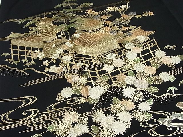 【やや傷や汚れあり】着物屋こころ 豪華黒留袖 流水渡橋風景草花文 着丈143cm 裄丈62cm 正絹 逸品 A-cs2190の落札情報詳細 - ヤフオク落札価格検索 オークフリー