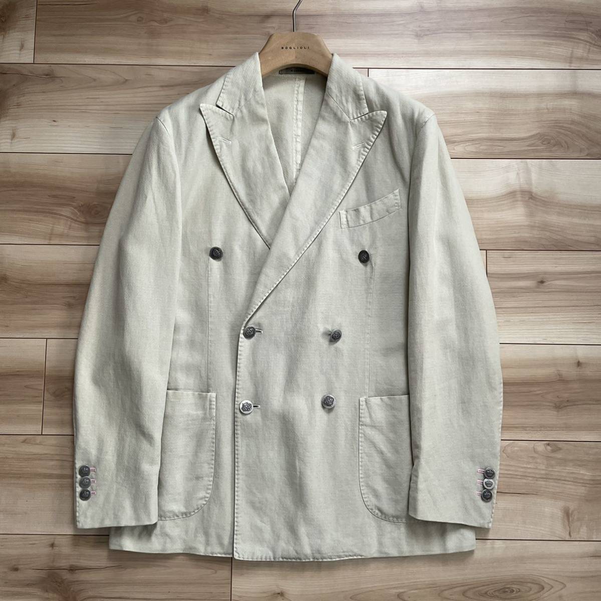 【やや傷や汚れあり】BOGLIOLI ボリオリ K.JACKET 春夏 コットン×ペーパー メタルボタン ダブルブレスト ジャケット 46 ...