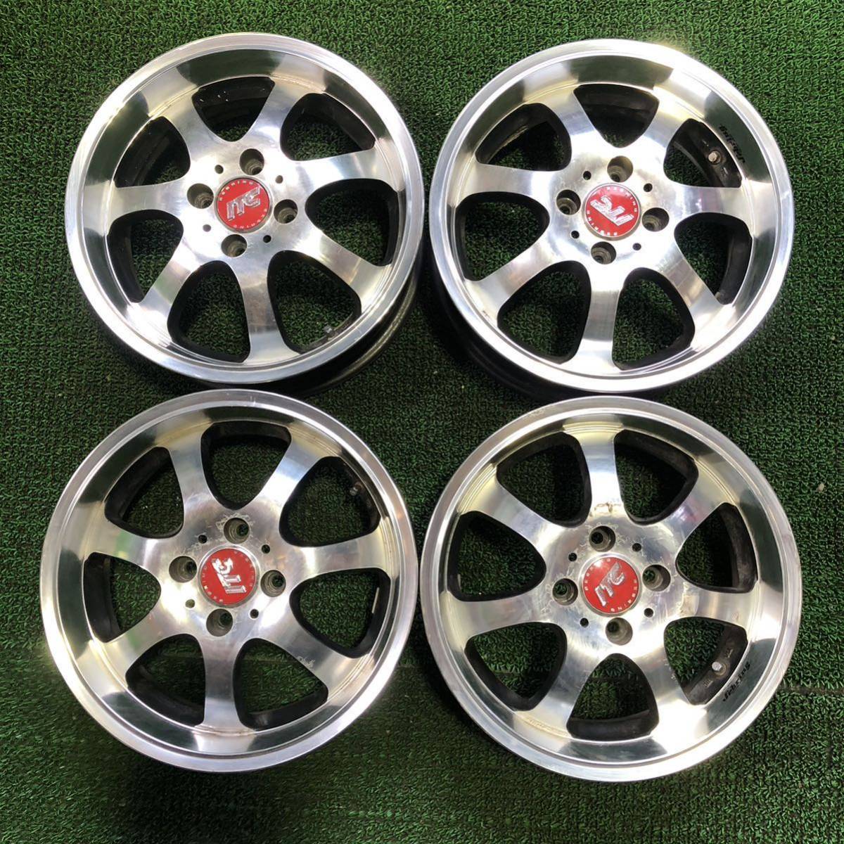 【やや傷や汚れあり】AC408-305 RAYS Sebring ITC Sport 深リム 15インチ 5.5J 4穴 100 +45 65mm 社外 ホイール4本set ヤリス bB ...