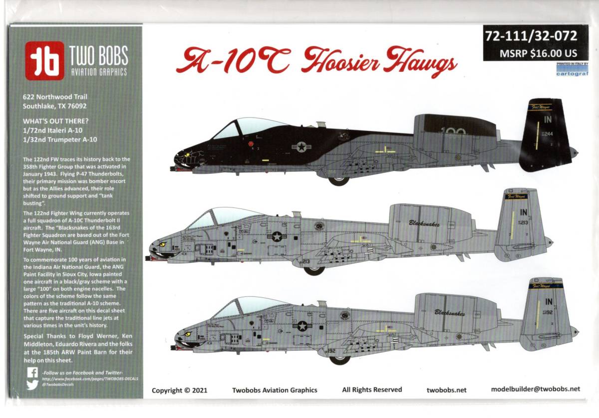 【未使用】新作 1/72・32 TWOBOBS ツーボブス デカール 72-111/32-072 A-10C Hoosier Hawgsの落札 ...
