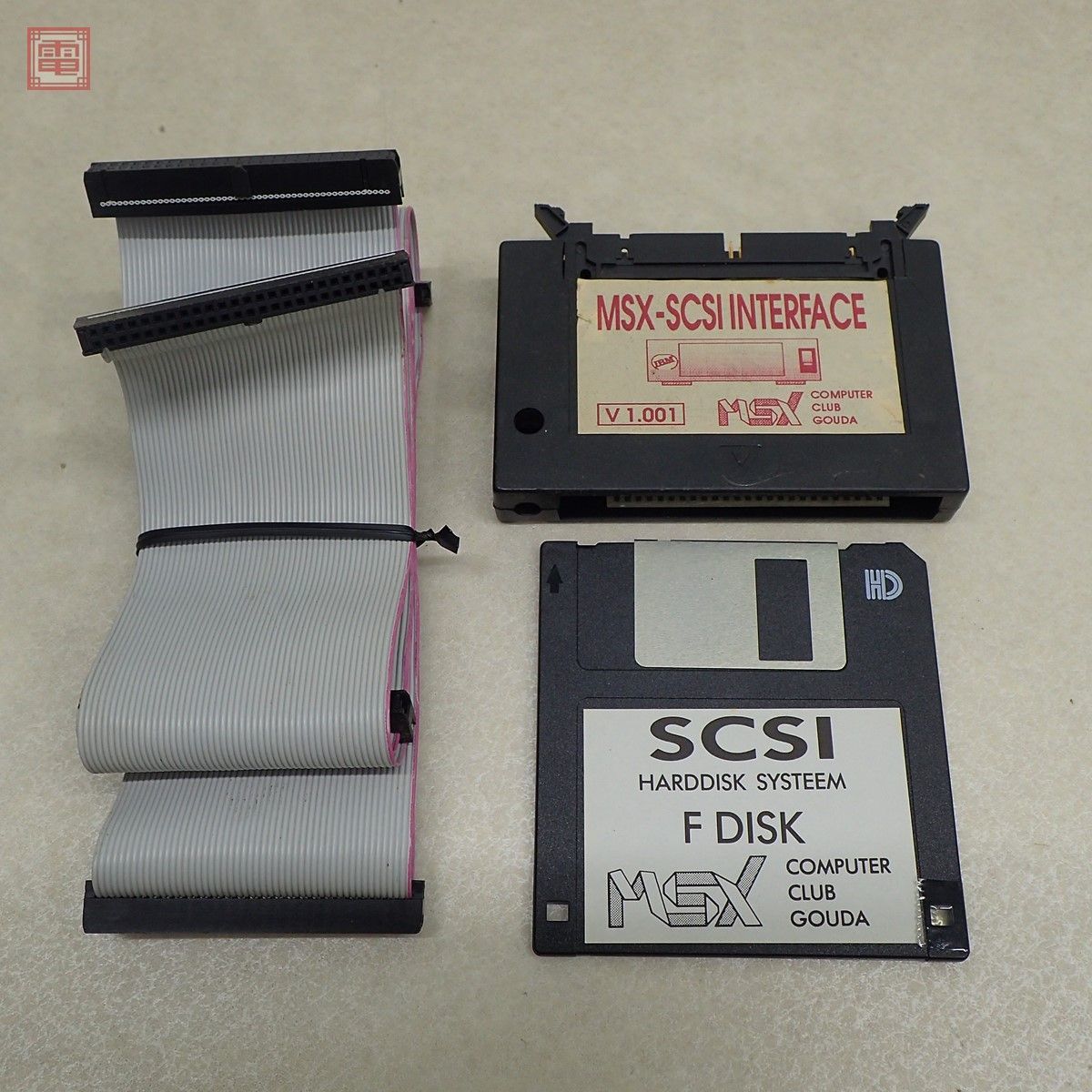 【全体的に状態が悪い】MSX-SCSI INTERFACE 1.001 + MSX SCSI HARDDISK SYSTEM F DISK + 接続ケーブル COMPUTER CLUB ...