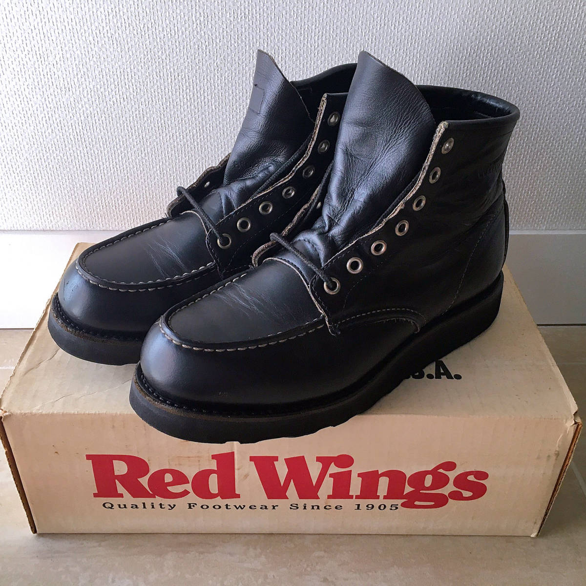 【傷や汚れあり】【REDWING 8137】レッドウィング 8137 アイリッシュセッター ブラッククローム 黒ソール モックトゥ ブーツ 羽タグ 25.5cm/7.5D 90年代の落札情報 ...