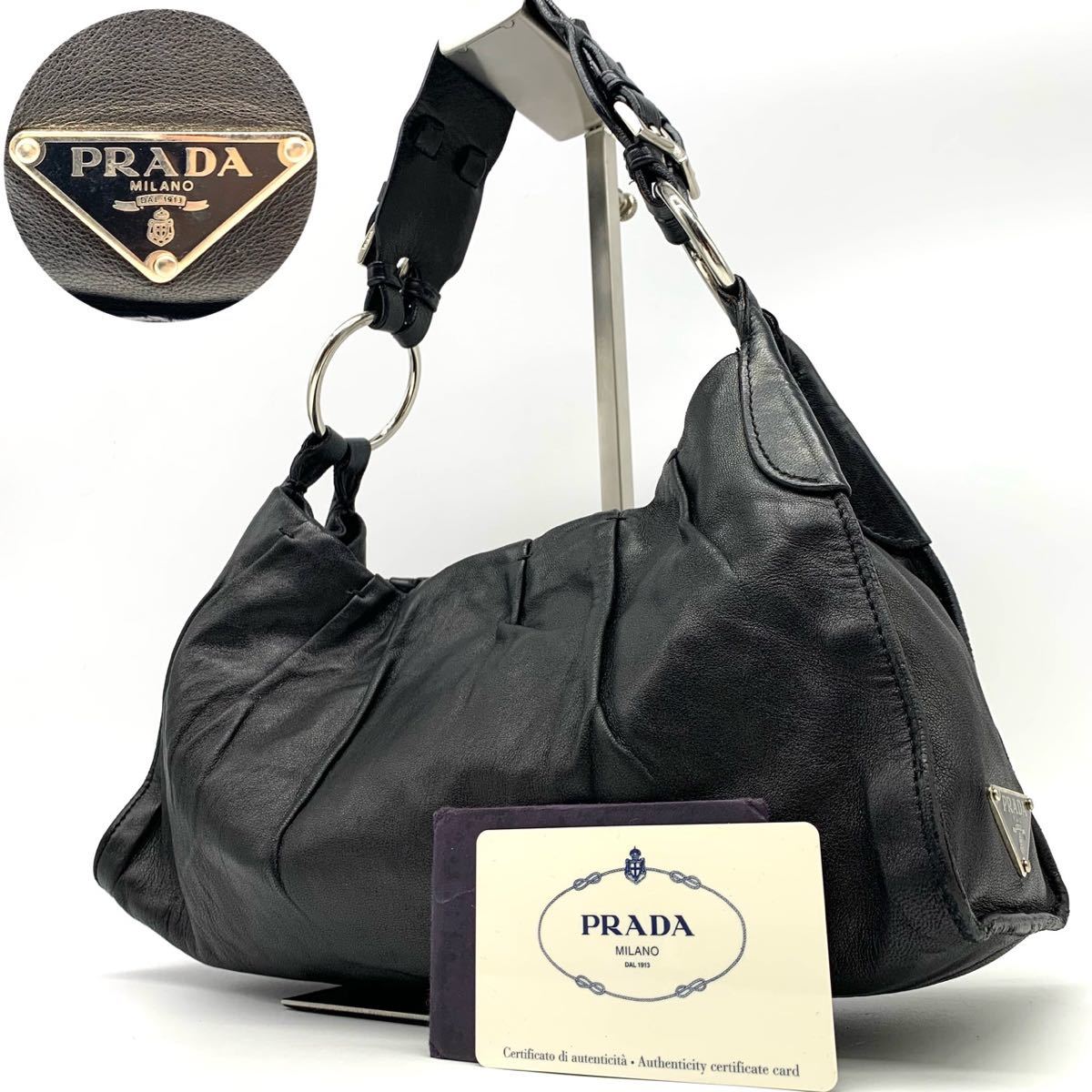 【目立った傷や汚れなし】1円 希少品 PRADA プラダ ナッパレザー 三日月 ハーフムーン ワンショルダーバッグ ハンドバッグ トート BR1444 三角ロゴ 黒 レディースの落札情報詳細 ...