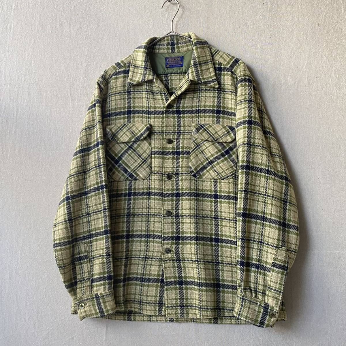 【目立った傷や汚れなし】60s PENDLETON ボックス シャツ / M 肉厚 ウール ベージュ グリーン チェック オープンカラー ビンテージ USA製 T3-12010-2772の落札 ...