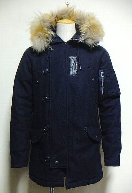 【目立った傷や汚れなし】ALPHA × GENERAL SUPPLY SHIPS.ウール N-3B フライトジャケット M(濃紺/タイトフィット/リアルファー/幅55丈77/バイカー ...