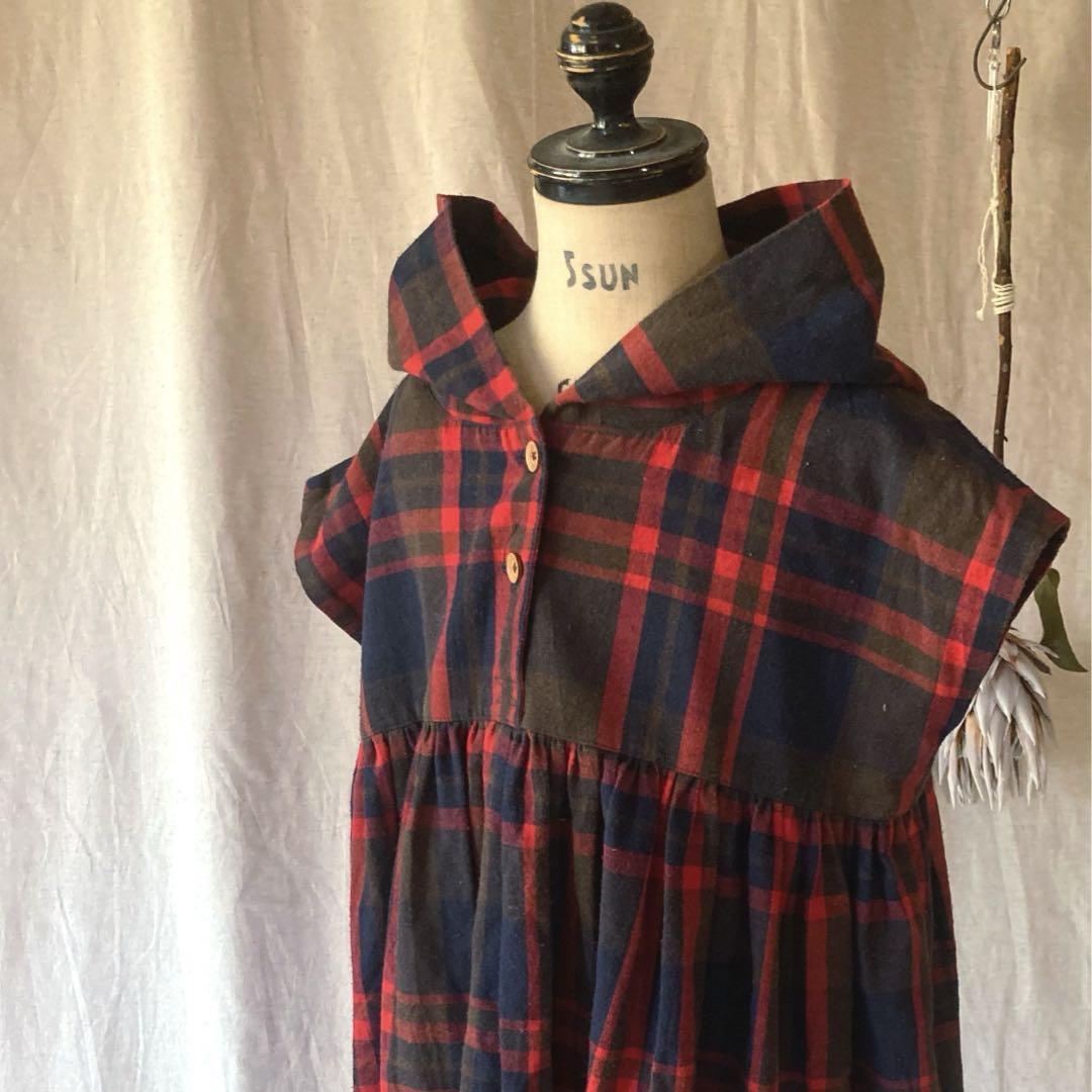 【目立った傷や汚れなし】タータンチェック フード付き ワンピース 120 /検 ハグオーワー ships journal standard go to hollywood sm2 ボンポワン ...