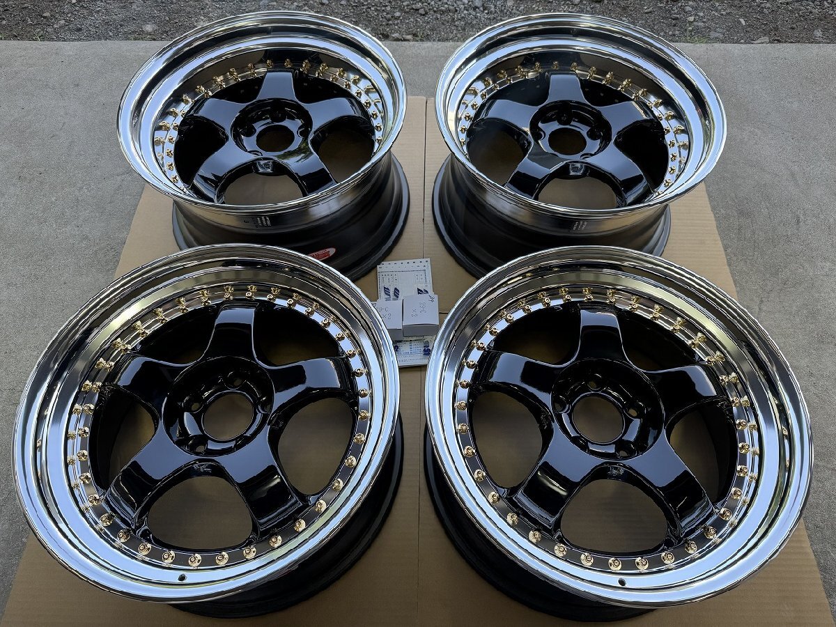 【未使用】新品 未使用 4本 ★ ワーク WORK マイスター S1 3P 18インチ 8.5J +23 9.5J +24 5H-114.3 超深リム ステップリム ブラック ゴールドピアスの ...