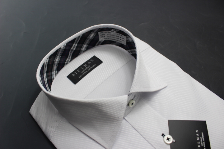 【未使用】送料185円【新品】BIELMAN(山喜) ワイドカラーワイシャツ長袖 標準体 形態安定 4L(47-86) 白ドビー/綾織柄 ...