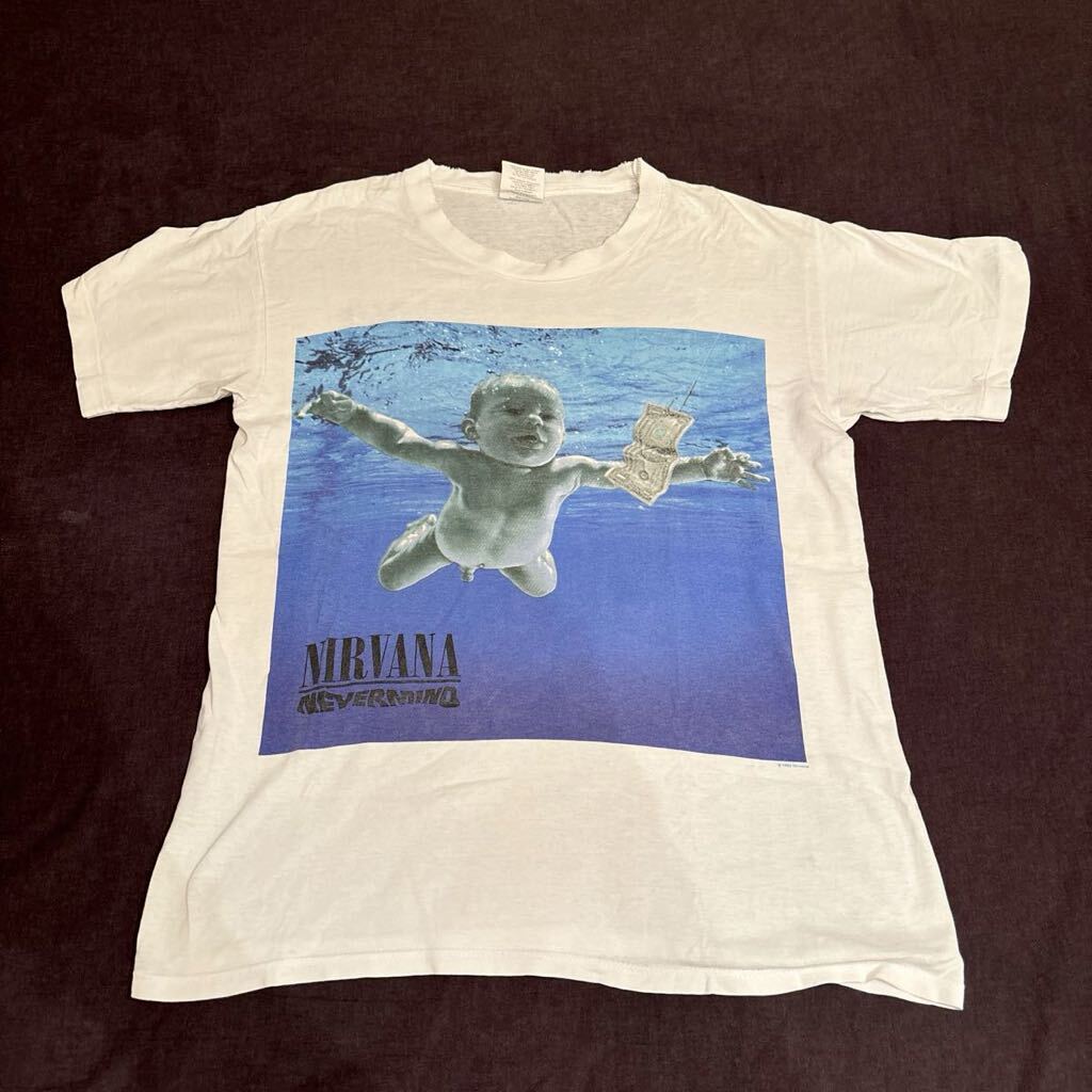 【やや傷や汚れあり】ビンテージNIRVANA NEVERMIND ネバーマインド Tee Tシャツ WILD OATS サイズM 1992コピーライト 90S 当時物 オリジナル カート ...
