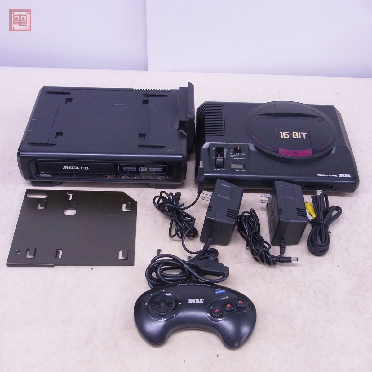 【傷や汚れあり】1円〜 動作品 MD メガドライブ メガCD 本体 HAA-2510 + HAA-2910 MEGA-DRIVE MEGA-CD セガ SEGA AC/AVケーブル付【20の ...