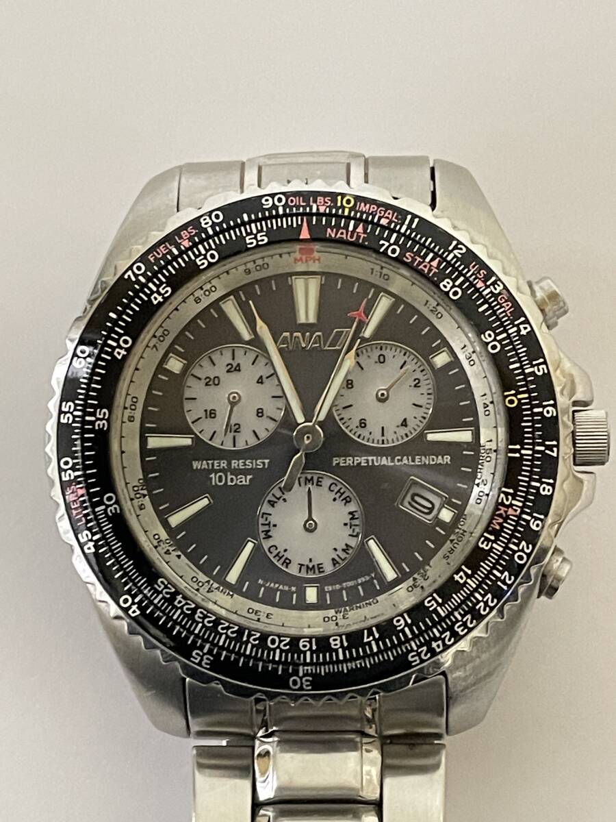 【やや傷や汚れあり】シチズン CITIZEN クロノグラフ 腕時計 ソーラー シルバー エコドライブ ANA全日空コラボモデル 50th ...