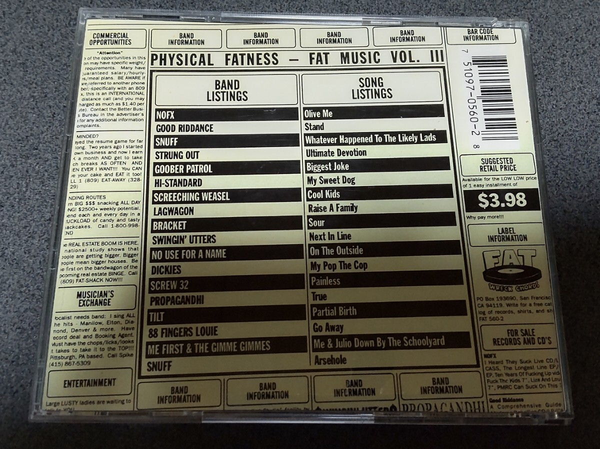 【やや傷や汚れあり】PHYSICAL FATNESS - FAT MUSIC VOL.3 コンピレーションアルバム CD 型番:FAT560 ...