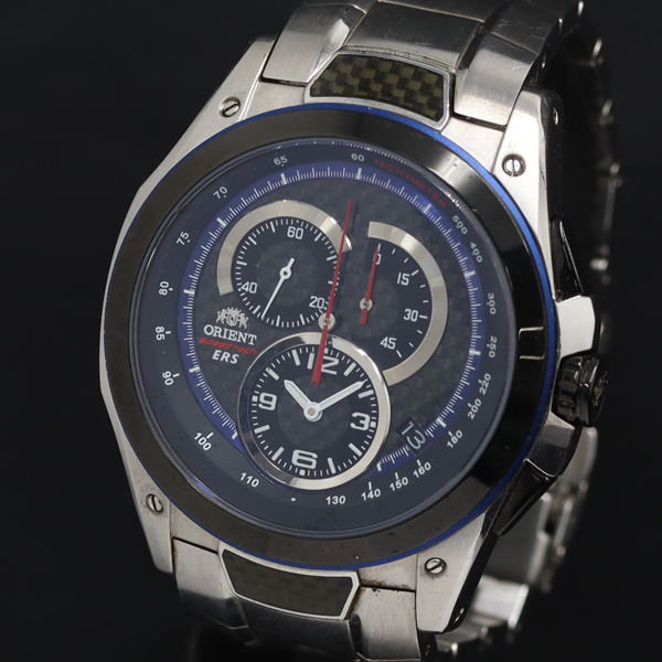 【やや傷や汚れあり】1円 保/箱付 オリエント スピードテック AT KT00-D0-B 黒文字盤 デイト メンズ腕時計 KRK ...