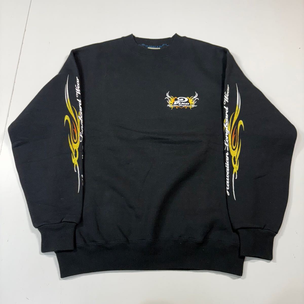 【未使用】【M】90s Dead Stock OLD PIKO Print Sweat Black 90年代 デッドストック オールド ピコ プリント スエット 袖プリント ブラック ...