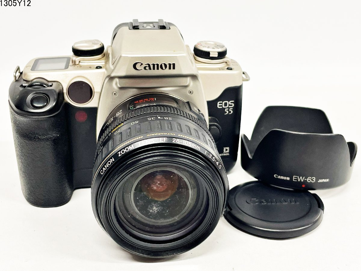 【傷や汚れあり】シャッターOK Canon キャノン EOS 55 ZOOM EF 28-105mm 1:3.5-4.5 イオス 一眼レフ フィルムカメラ ボディ レンズ フード ...